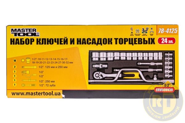ᐉ Професійний набір інструментів 24 елементи, 1/2”, сталь CrV, головки 10-32 мм, гнутий комір ...