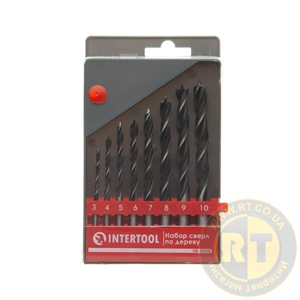 ᐉ Набор сверл по дереву, 8 шт. (3, 4, 5, 6, 7, 8, 9, 10 мм) INTERTOOL SD-0208 - rt.co.ua
